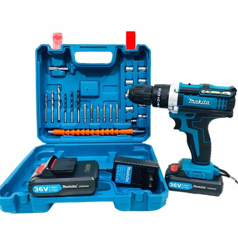 Máy khoan pin 36V Makita 3 chức năng có búa - Tặng kèm 24 chi tiết gồm các mũi khoan + Mũi bắt vít